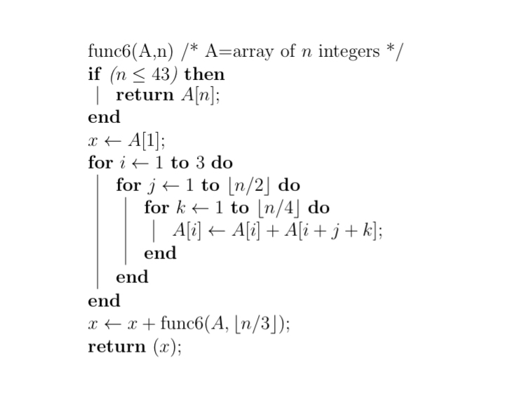 Solved find the running time of the following function in | Chegg.com