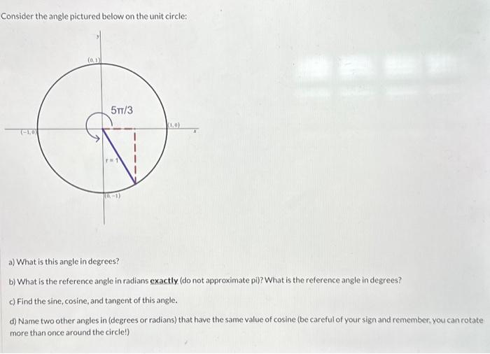Solved Consider the angle pictured below on the unit circle: | Chegg.com Solved Consider the angle pictured below on the unit circle: | Chegg.com