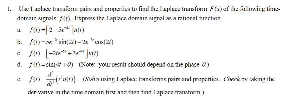 Use Laplace transform pairs and properties to ﻿find | Chegg.com
