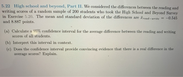 Solved 5.22 High school and beyond, Part II. We considered | Chegg.com