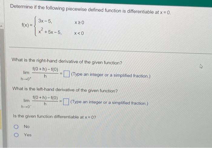 Solved Determine if the following piecewise defined function | Chegg.com