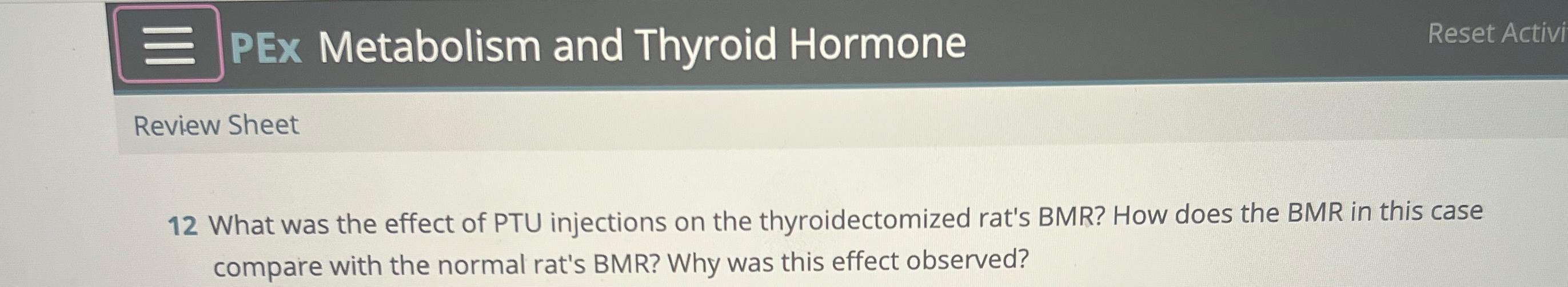 Solved PEx Metabolism and Thyroid HormoneReview Sheet12 | Chegg.com