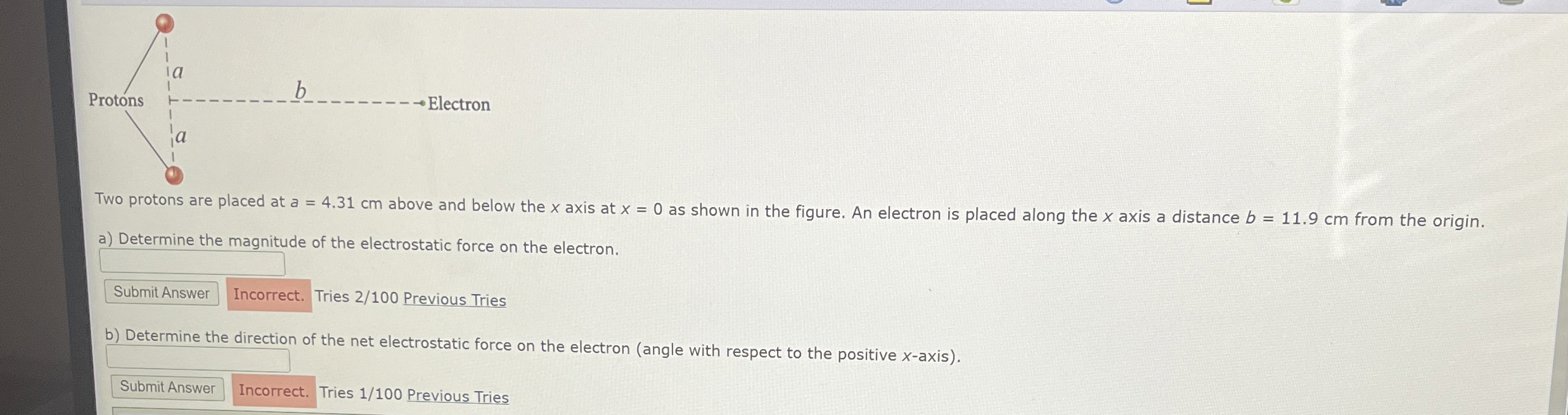 Solved Two protons are placed at a=4.31cm ﻿above and below | Chegg.com
