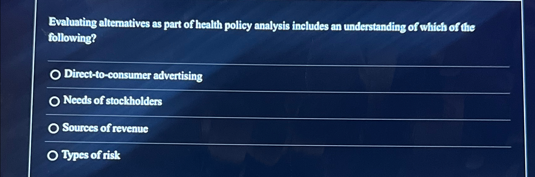 Solved Evaluating alternatives as part of health policy | Chegg.com