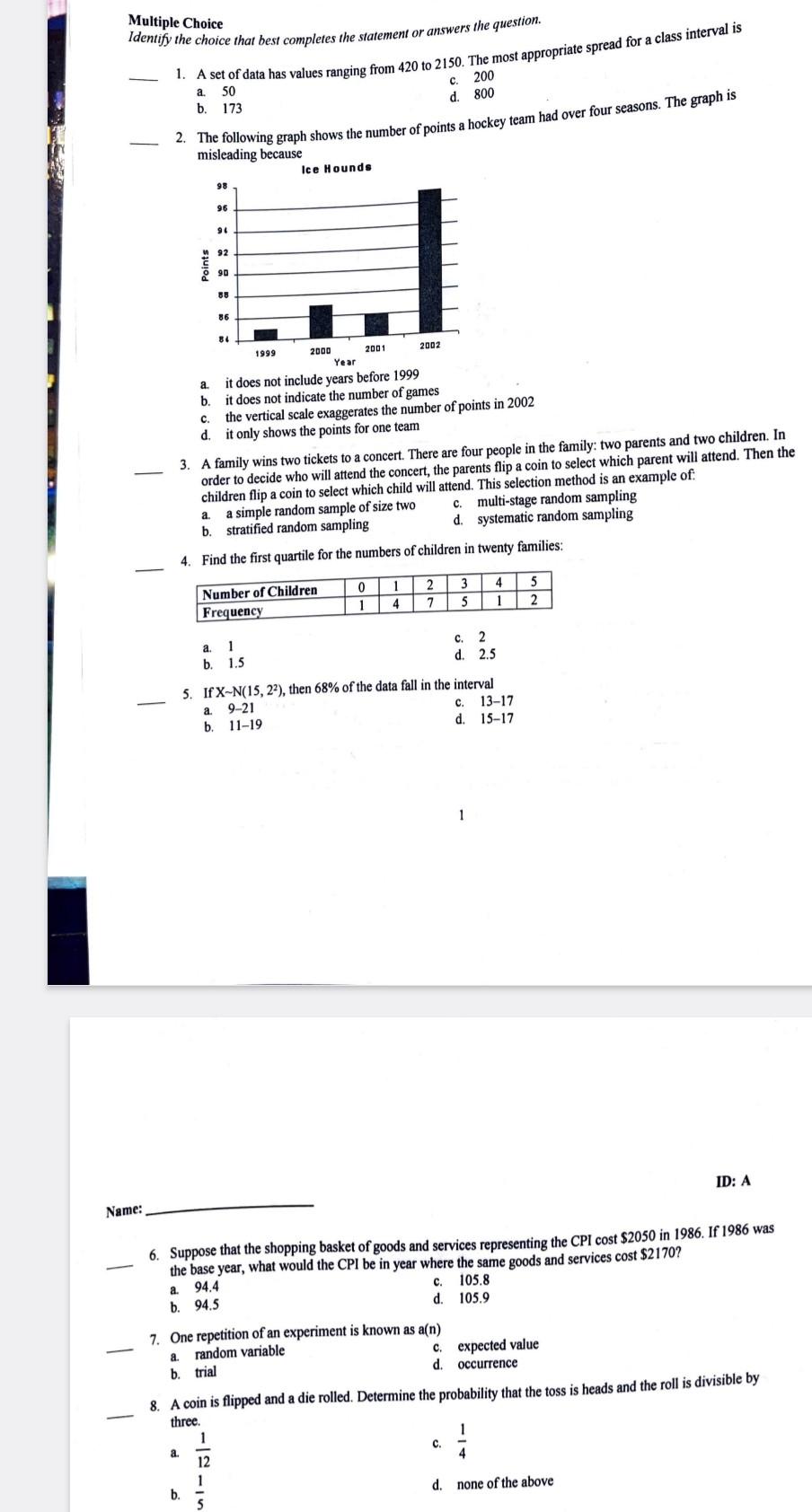 Solved Multiple Choice Identify The Choice That Best