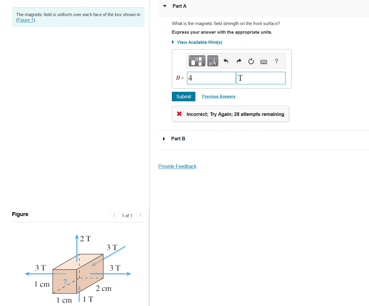 Solved Part AThe magnetic field is uniform over each face of | Chegg.com
