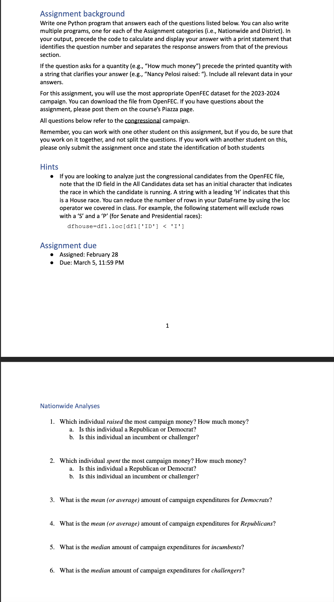 Solved Assignment 1assignment Backgroundwrite One Python