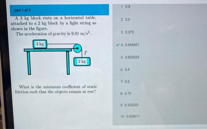 Solved A 3 kg block rests on a horizontal table, attached to | Chegg.com