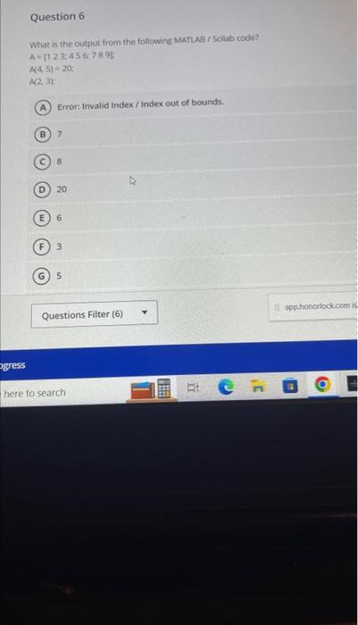 Solved What is the ousput from the following Maft A f Scilab | Chegg.com