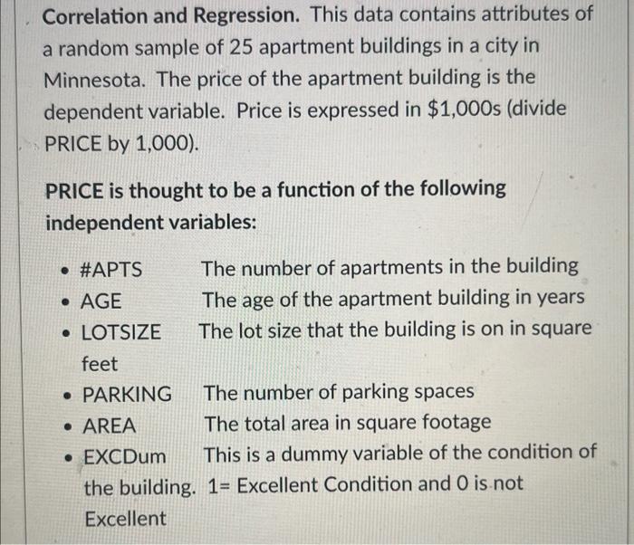 Solved Correlation and Regression. This data contains | Chegg.com