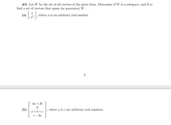 Solved \#2. Let W be the set of all vectors of the given | Chegg.com