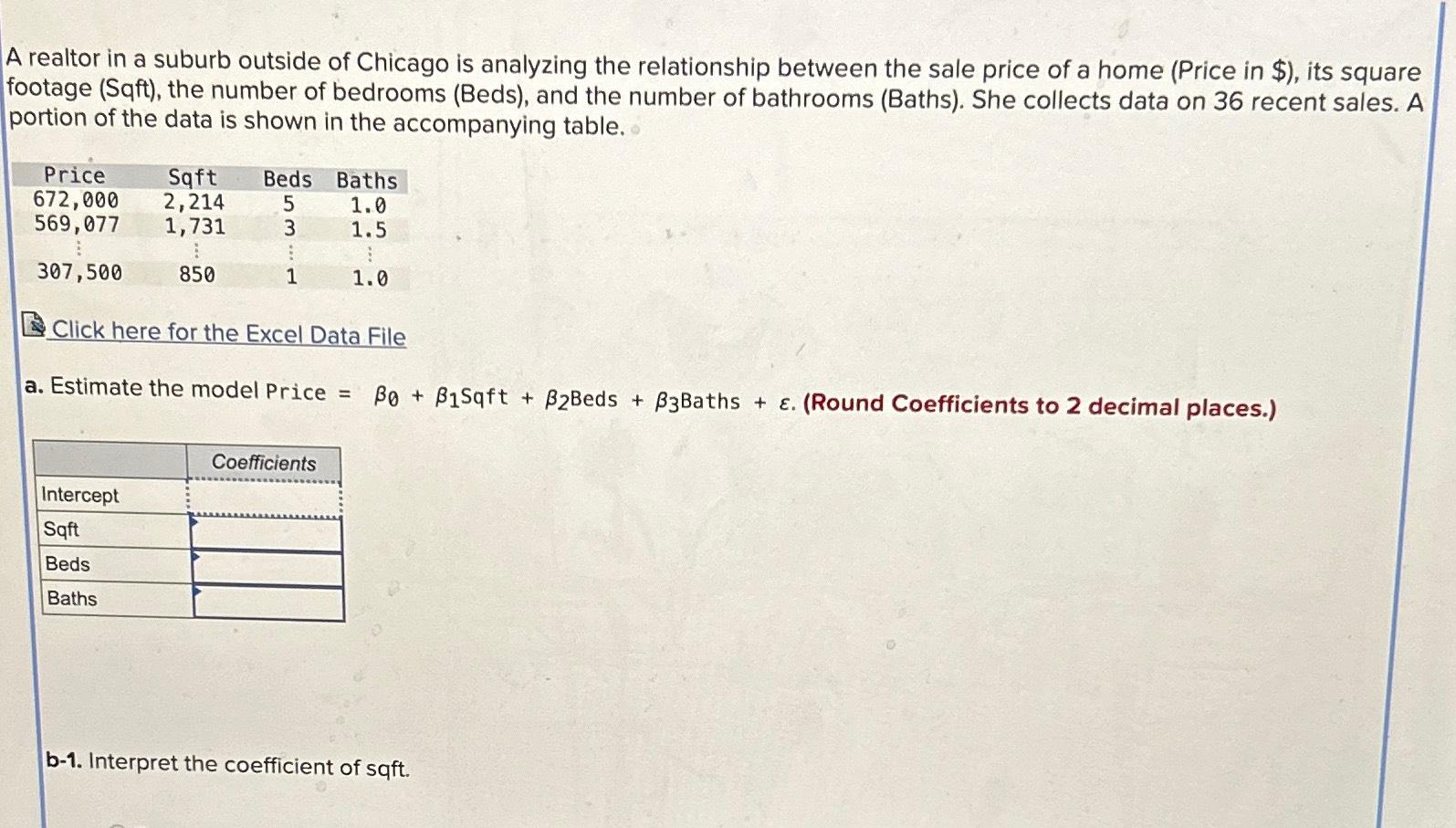 Solved A realtor in a suburb outside of Chicago is analyzing | Chegg.com