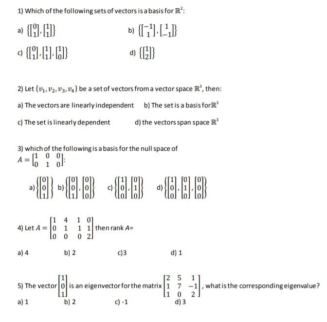 Solved 1) Which of the following sets of vectors is a basis | Chegg.com