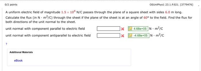 Solved 0/2 points OSUniPhys1 23.1.p.021. [3779476] A uniform | Chegg.com