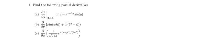 Solved 1. Find the following partial derivatives (a) | Chegg.com