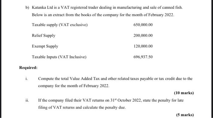 Solved b) Katanka Ltd is a VAT registered trader dealing in | Chegg.com