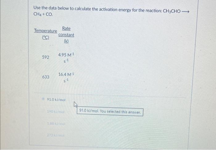 Solved Use the data below to calculate the activation energy | Chegg.com