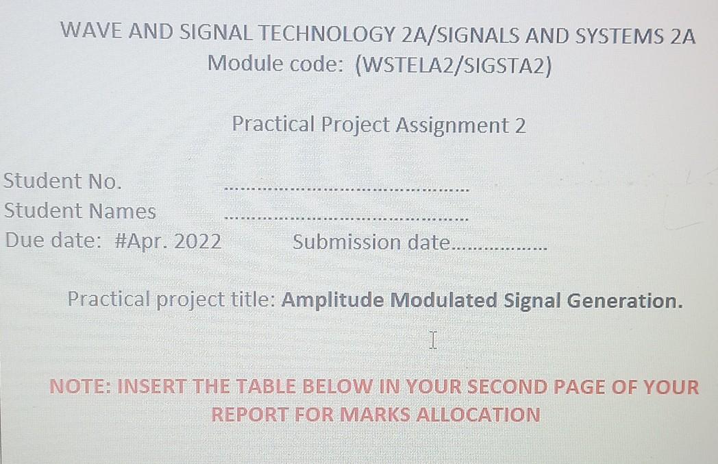 Solved WAVE AND SIGNAL TECHNOLOGY 2A/SIGNALS AND SYSTEMS 2A | Chegg.com
