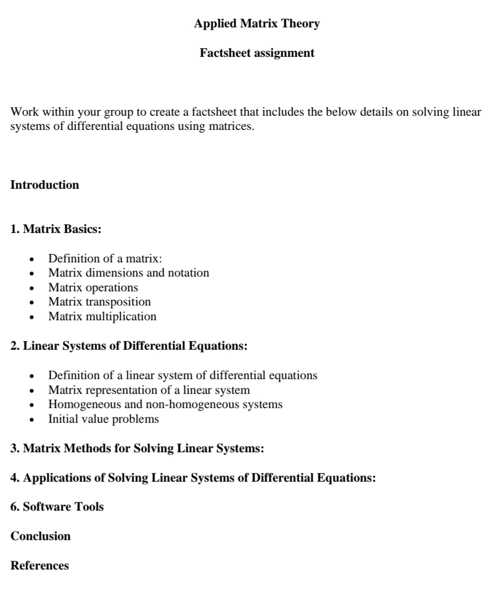 Solved Applied Matrix TheoryFactsheet assignmentWork within | Chegg.com
