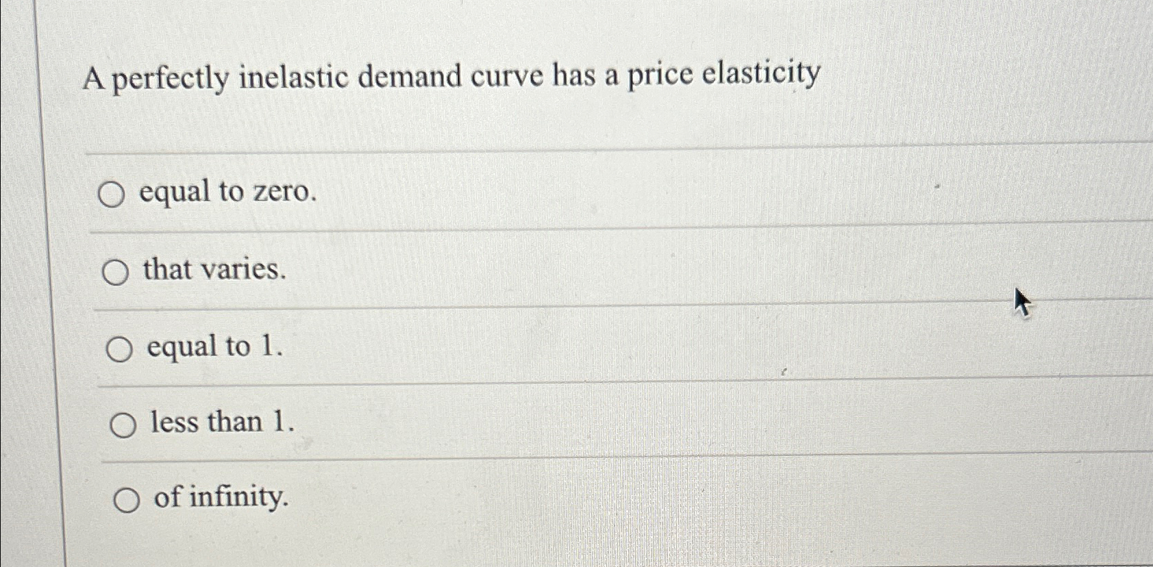 Solved A perfectly inelastic demand curve has a price | Chegg.com