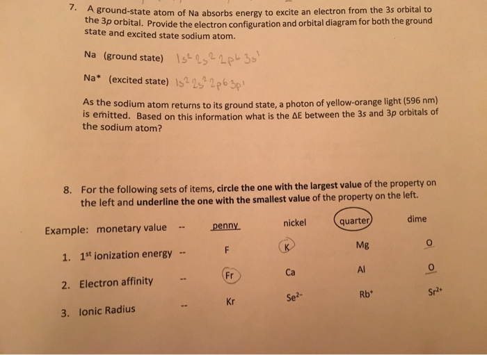 Solved 7. A ground-state atom of Na absorbs energy to excite | Chegg.com