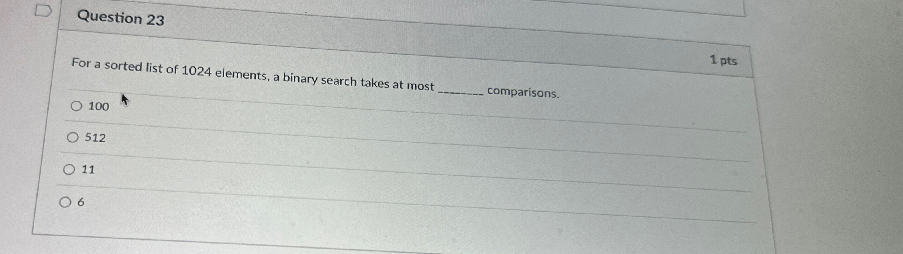 Solved Question 23For a sorted list of 1024 ﻿elements, a | Chegg.com