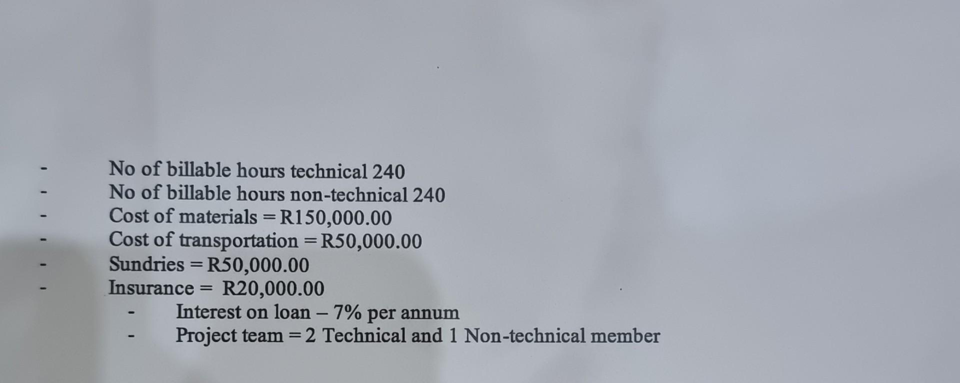 Solved No of billable hours technical 240 No of billable | Chegg.com