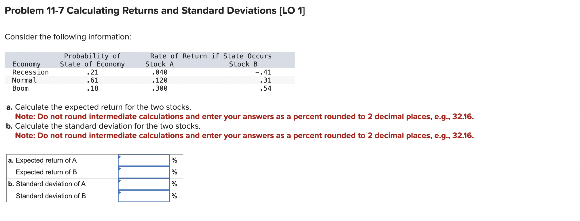 Solved Problem 11-7 ﻿Calculating Returns and Standard | Chegg.com