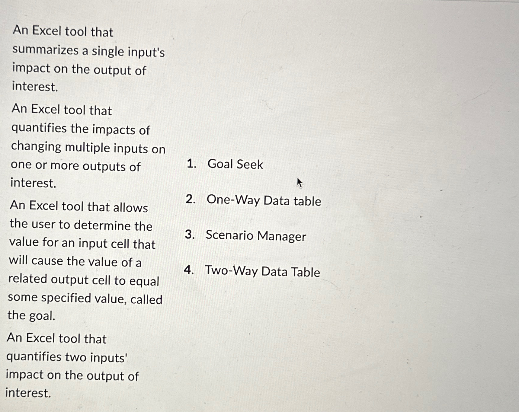 Solved An Excel tool that summarizes a single input's impact | Chegg.com