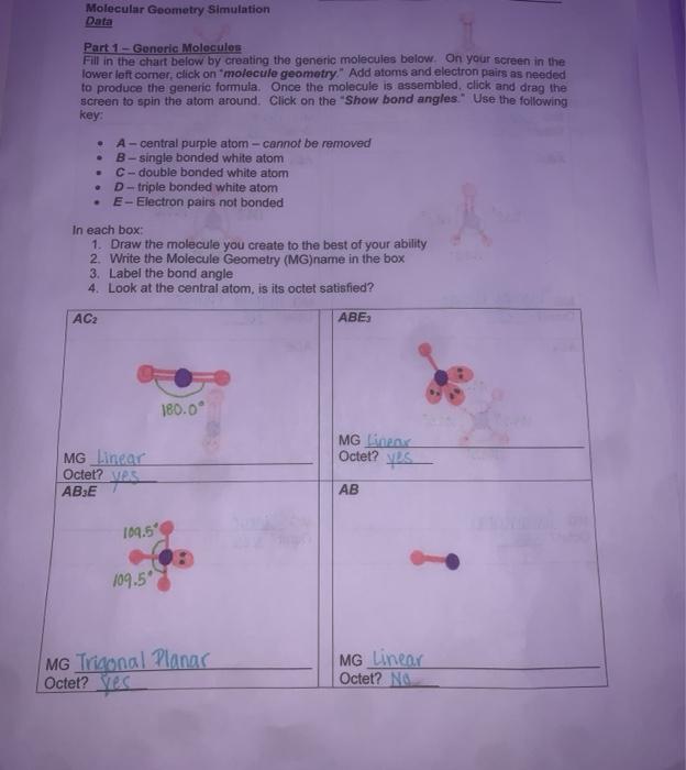 Solved Molecular Geometry Simulation Data Part 1 - Generic | Chegg.com