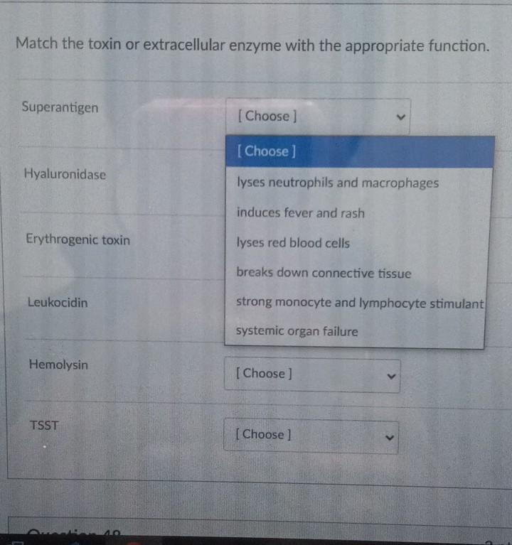 Solved Match the toxin or extracellular enzyme with the | Chegg.com