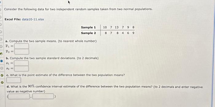 Solved Consider The Following Data For Two Independent