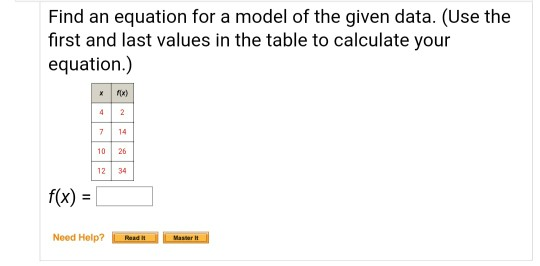 Solved Find an equation for a model of the given data. (Use | Chegg.com