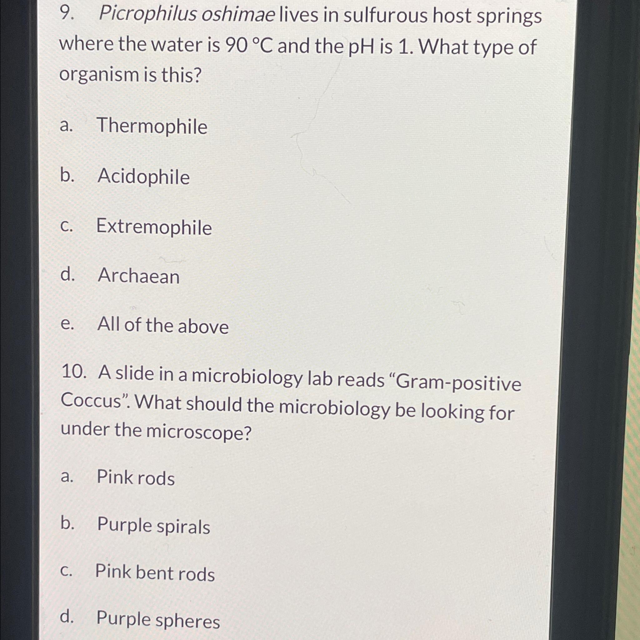 Solved Picrophilus oshimae lives in sulfurous host springs | Chegg.com