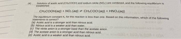 Solved Solutions of acetic acid (CH.COOH) and sodium nitrite | Chegg.com