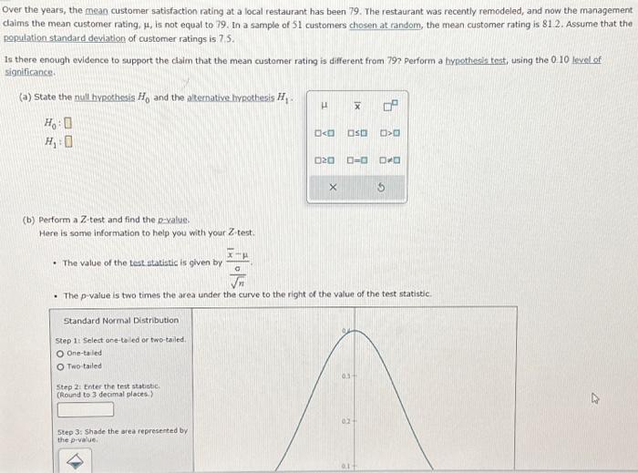 Solved Over the years, the mean customer satisfaction rating | Chegg.com