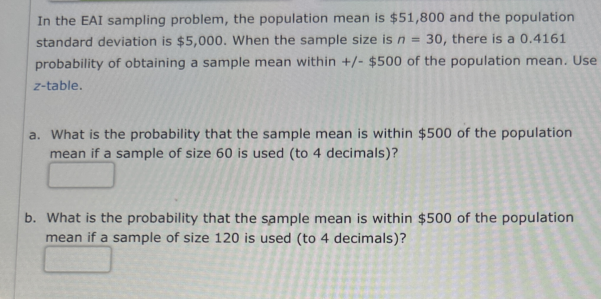 Solved In the EAI sampling problem, the population mean is | Chegg.com