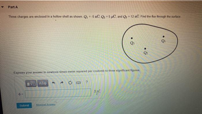 Solved Part A Three charges are enclosed in a hollow shell | Chegg.com