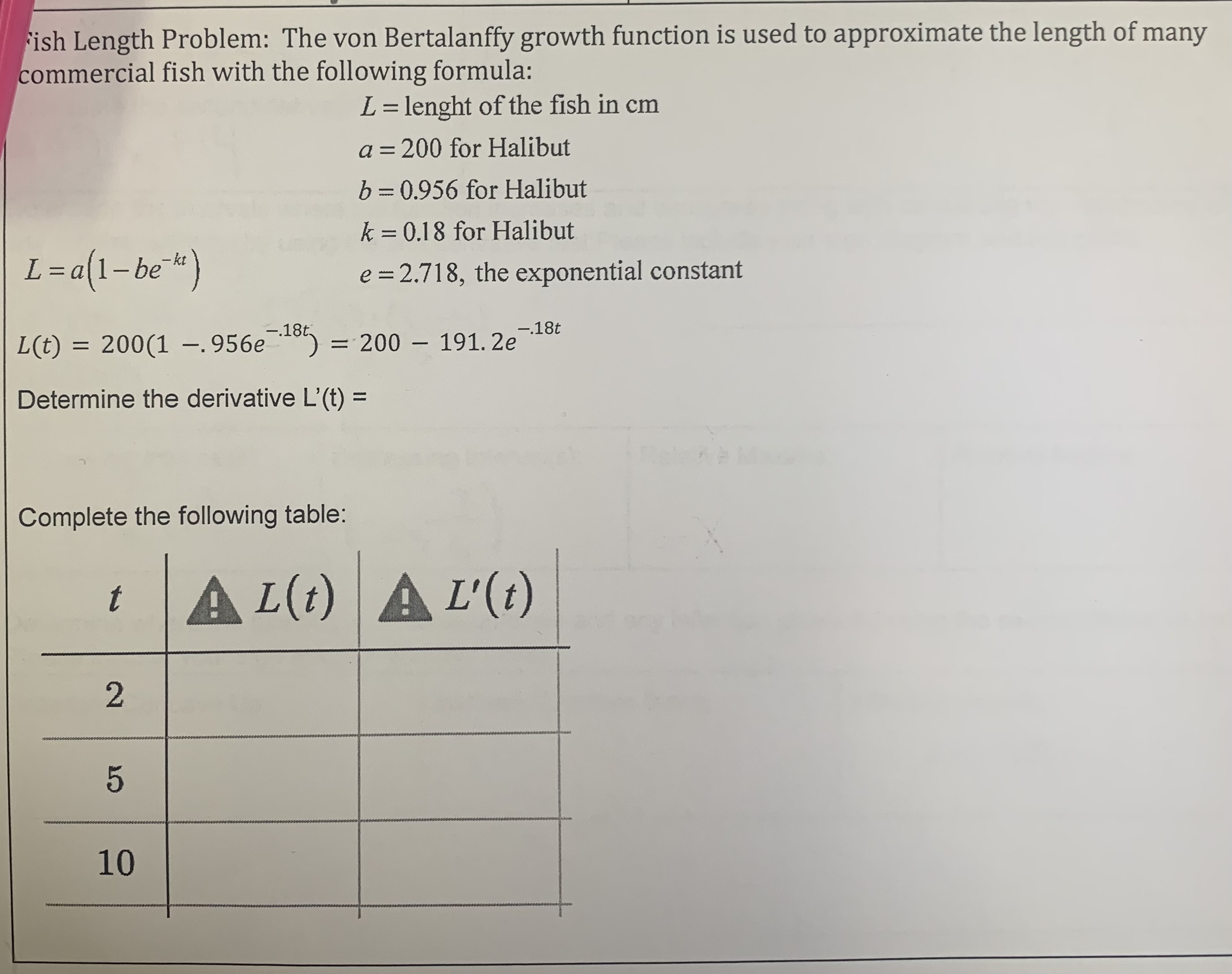 Solved ish Length Problem: The von Bertalanffy growth | Chegg.com