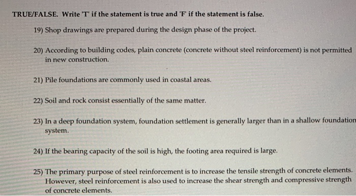 Solved TRUE/FALSE. Write 'T' if the statement is true and | Chegg.com