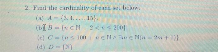 Solved Find the cardinality of each set below. (a) | Chegg.com