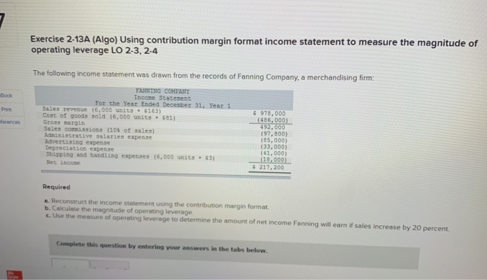 Solved Exercise 2-13A (Algo) Using contribution margin | Chegg.com