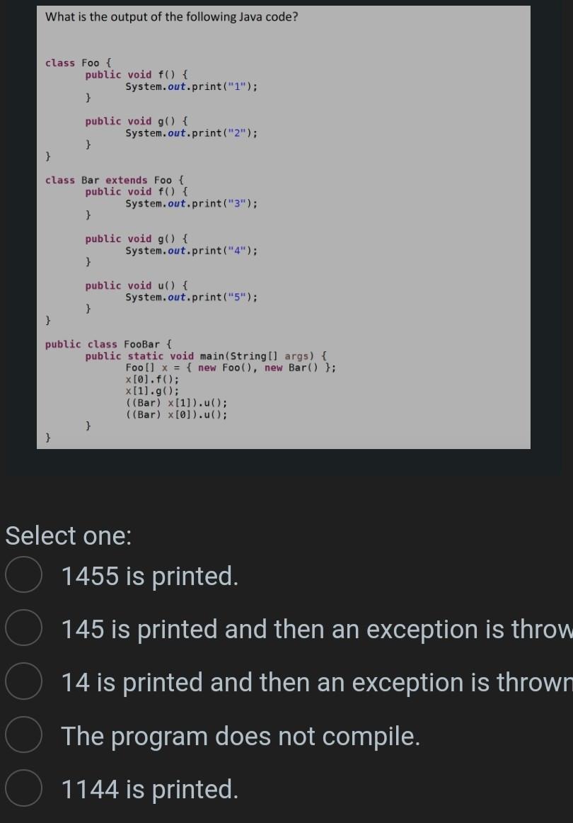 Solved What is the output of the following Java code? class | Chegg.com