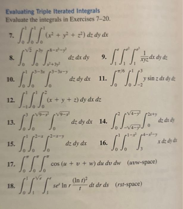 Solved Evaluating Triple Iterated Integrals Evaluate the | Chegg.com