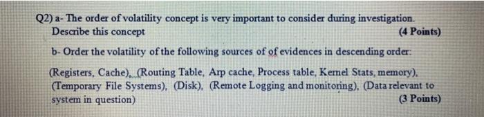 Solved Q2) a- The order of volatility concept is very | Chegg.com