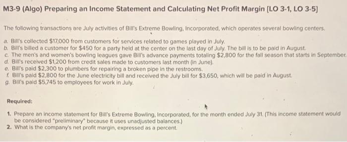 Solved M3-9 (Algo) Preparing an Income Statement and | Chegg.com