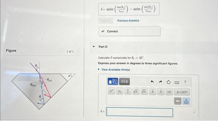 Solved Calculate δ numerically for θa=45∘. Express your | Chegg.com