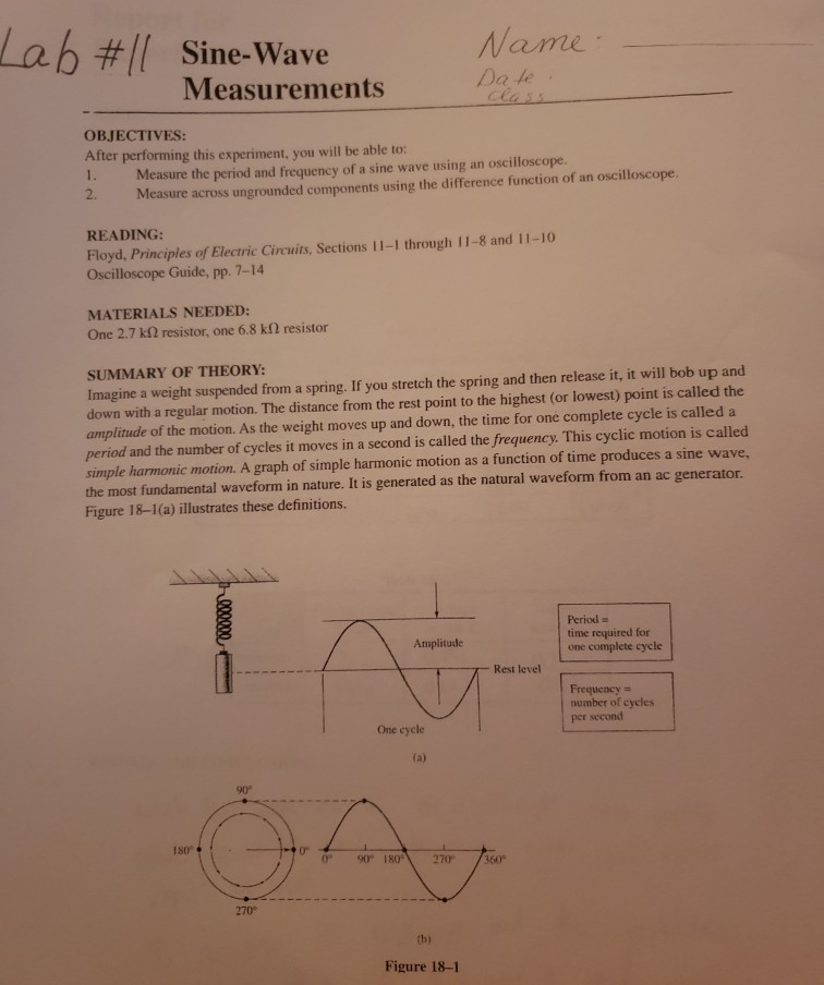 Solved Lab #11 Sine-Wave Name. Measurements OBJECTIVES: | Chegg.com