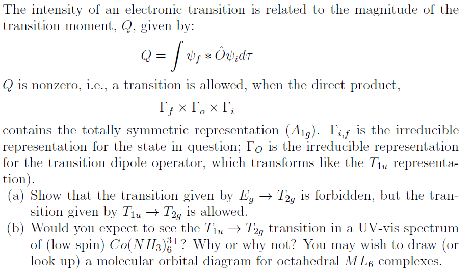 The intensity of an electronic transition is related | Chegg.com