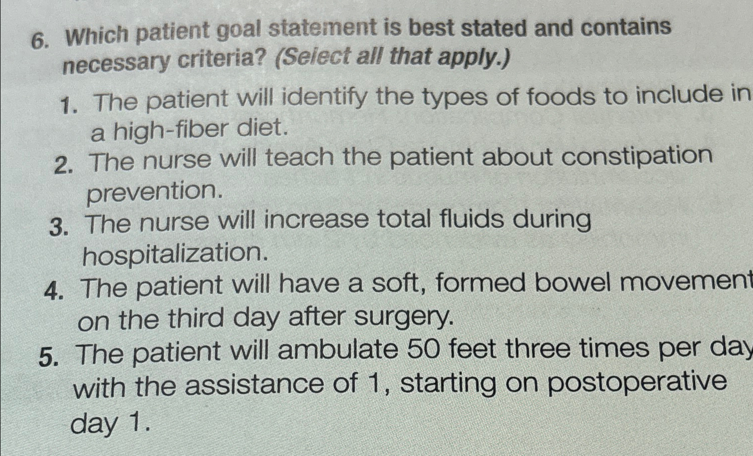 Solved Which patient goal statement is best stated and | Chegg.com